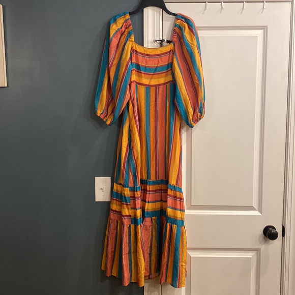 FARM Rio | Dresses | Farm Rio Rainbow Striped Midi Dress Nwt | Poshmark